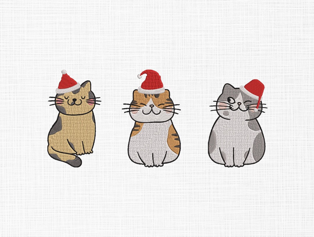 Cute Christmas Cats Embroidery Design Cute Cats Bundle Embroidery ...