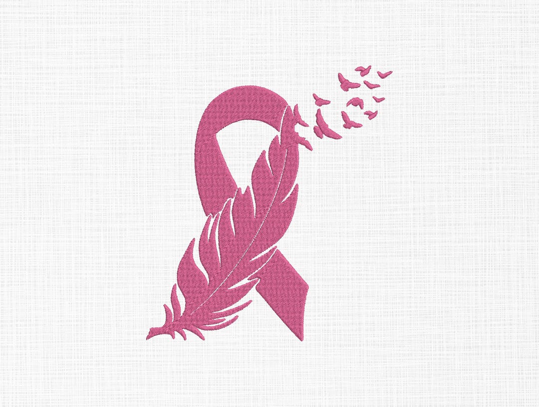 Awareness Ribbon Embroidery Design Feather Pink Ribbon Embroidery ...