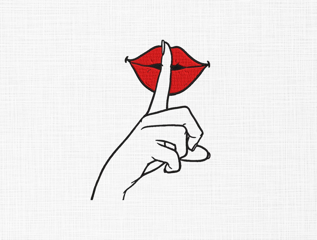 Finger on Lips Embroidery Design Silence Sign Embroidery Design Sign of ...