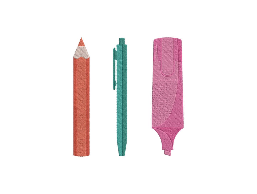 Pencil, Pen and Highlighter Machine Embroidery - Pencil Design, Pen ...