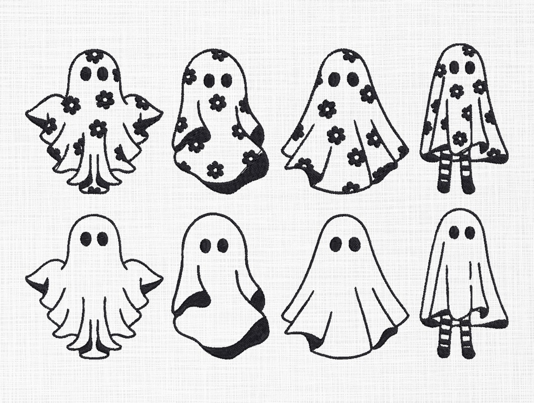 Cute Ghost Bundle Embroidery Design Line Art Ghost Embroidery Design ...