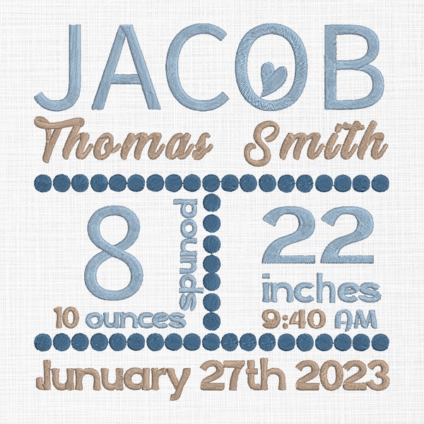 Birth Stats Embroidery Design - Etsy