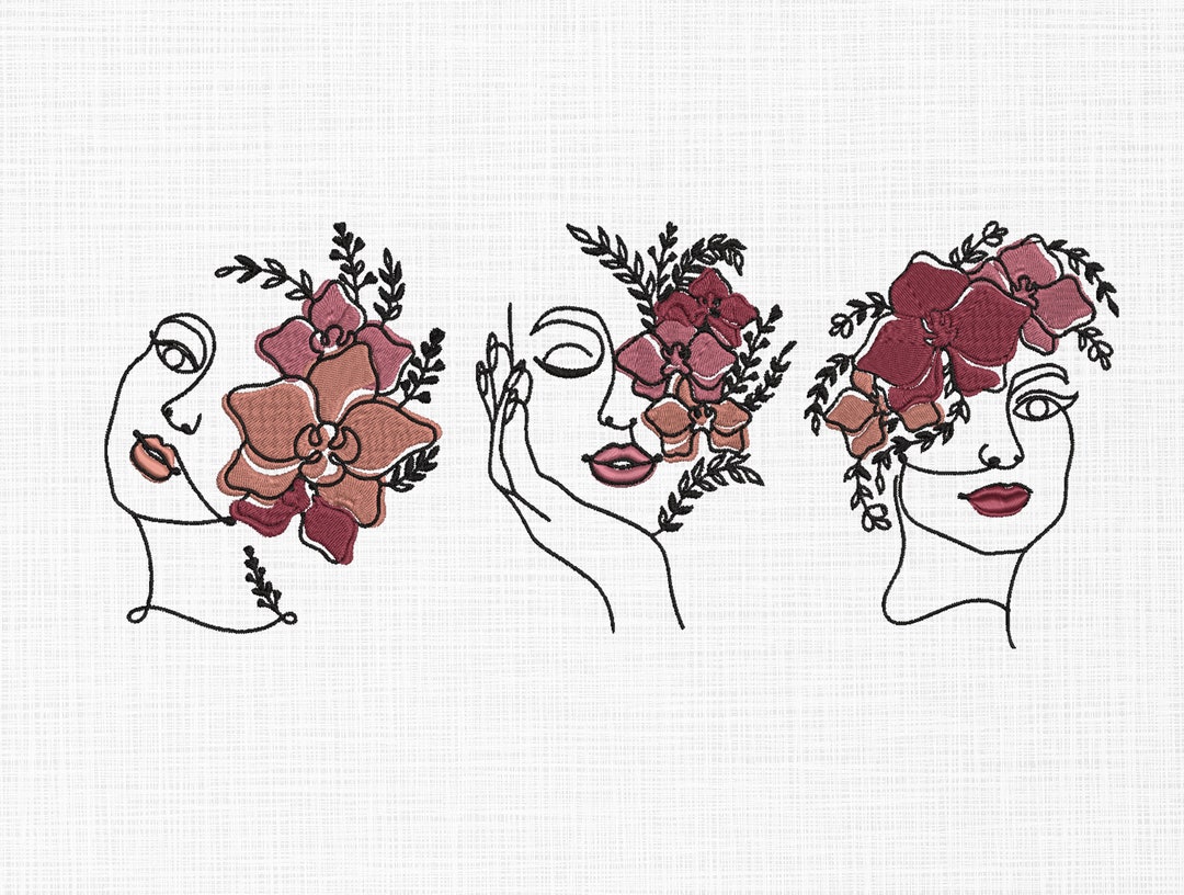 Boho Women Faces Line Art Embroidery Designs Boho Embroidery Design One ...