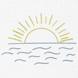 Ocean Waves Embroidery Design Sunset Embroidery Design Line Art ...