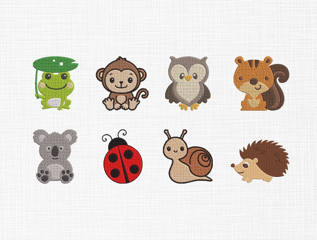 Cute Baby Animals Embroidery Design Baby Animals Embroidery Design Flat ...
