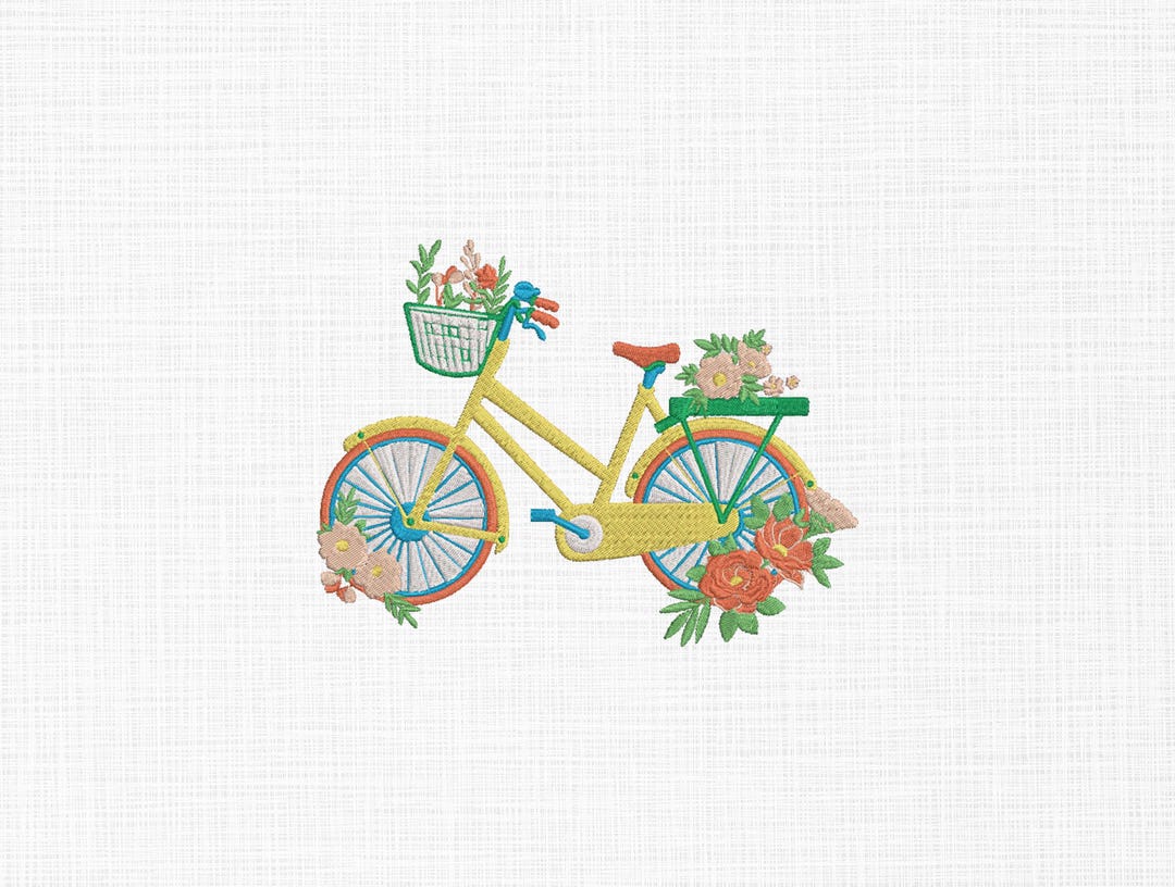 Floral Bike Embroidery Designs - Old Bicycle With Flower Basket ...