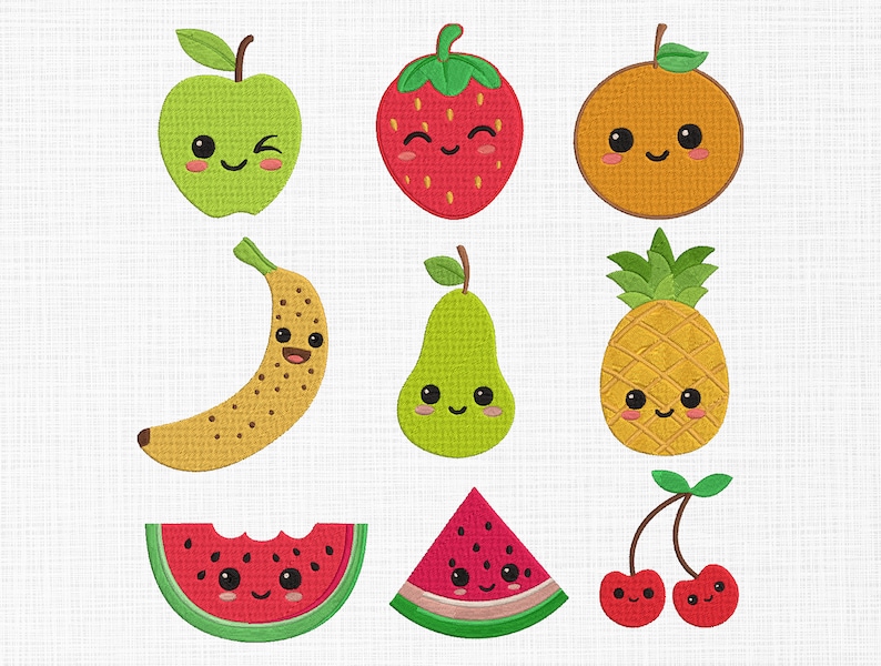Cute Fruits Bundle Embroidery Design Cute Fruits Face Embroidery Design ...