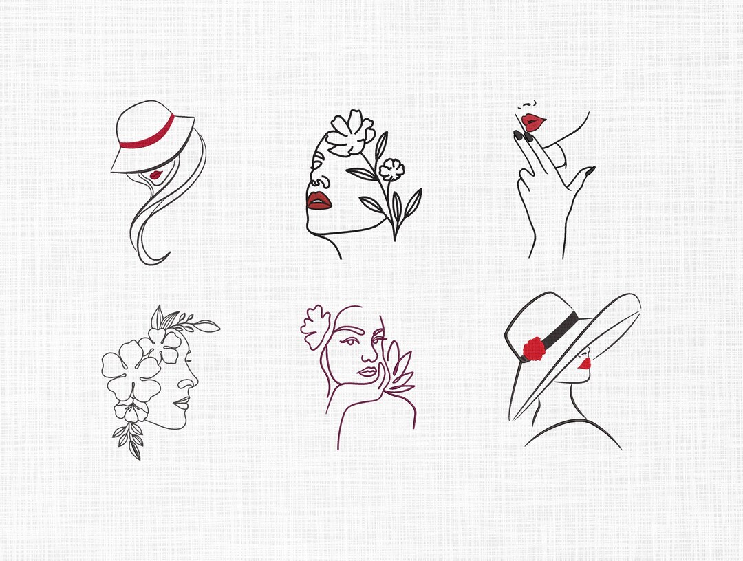 Women Line Art Embroidery Design Doodle Embroidery Design Women Bundle ...
