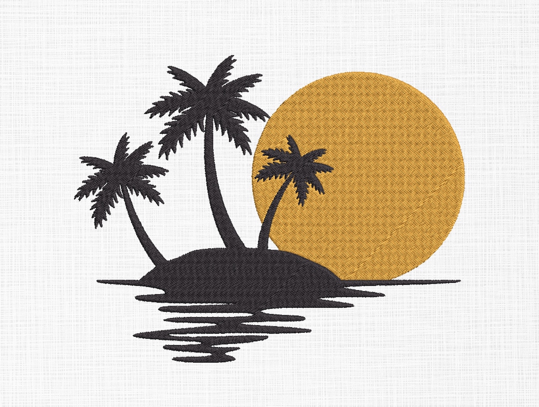 Beach Embroidery Design Sunset Palm Beach Embroidery Design Ocean ...