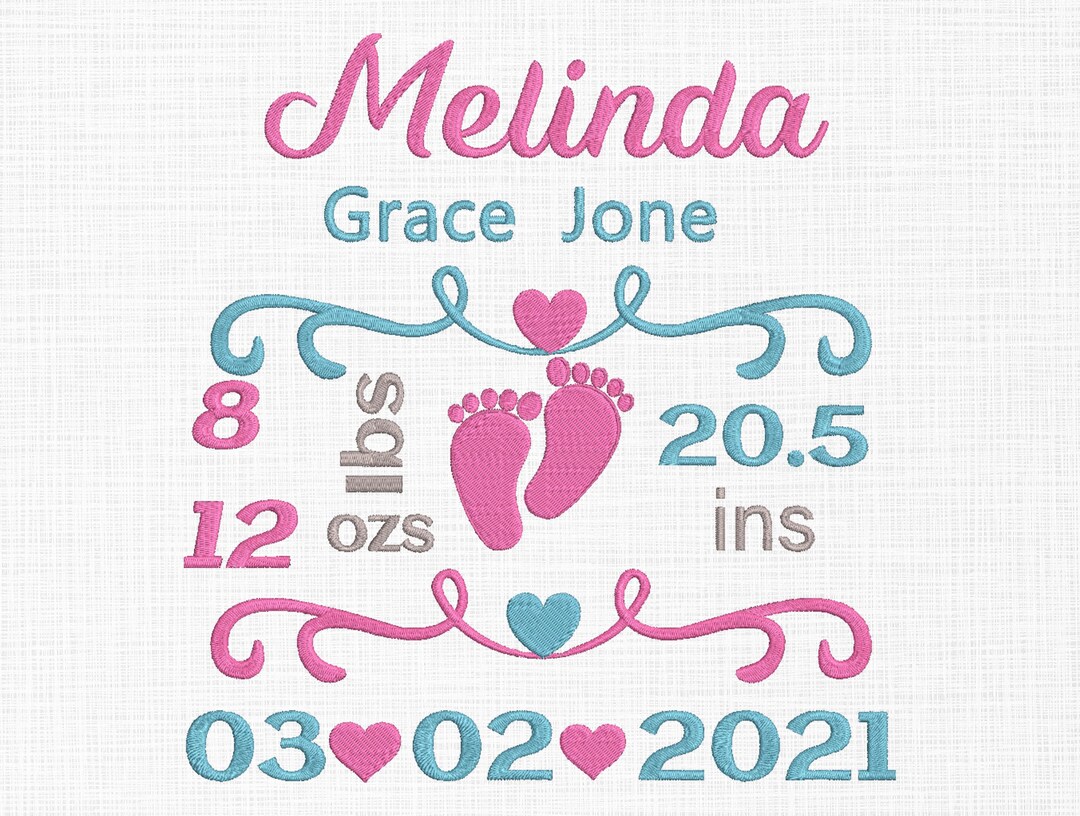 Birth Announcement Embroidery Design, Birth Template, Baby Birth Design ...
