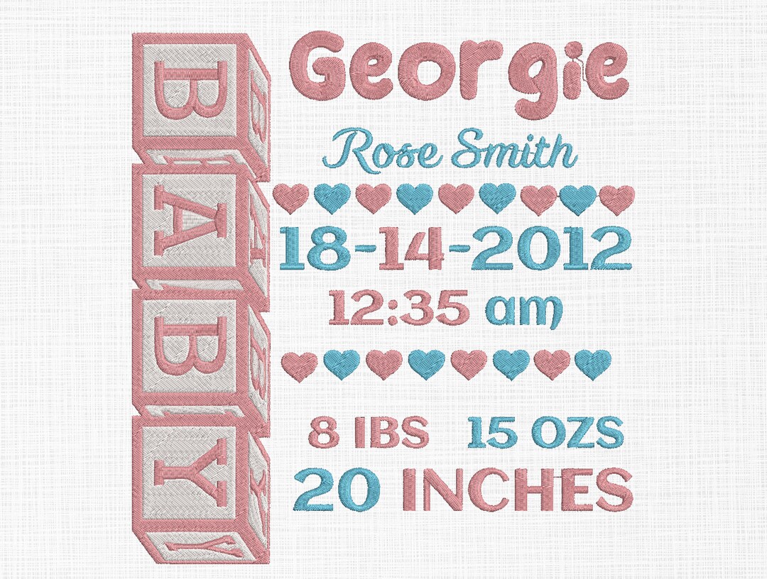 Birth Announcement Embroidery Design, Birth Template, Baby Feet ...