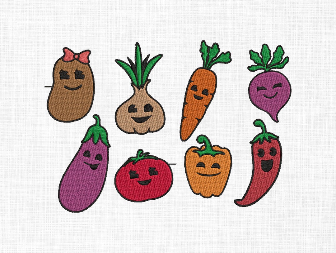 Cute Vegetable Bundle Embroidery Design Vegetables Embroidery Design ...