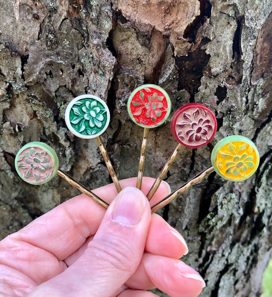 Vintage German Lotus Flower Bobby Pins, Retro Hair Accessory - Etsy