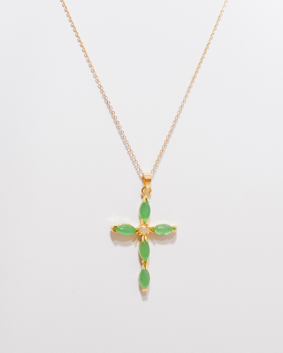 Green Jade Cross Necklace | Gold Jewelry | Adjustable Jewelry | 18k ...