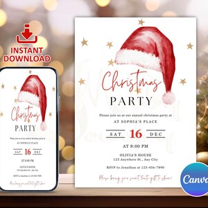 Santa Hat Party Invitation Editable Christmas Party Invitation Digital ...