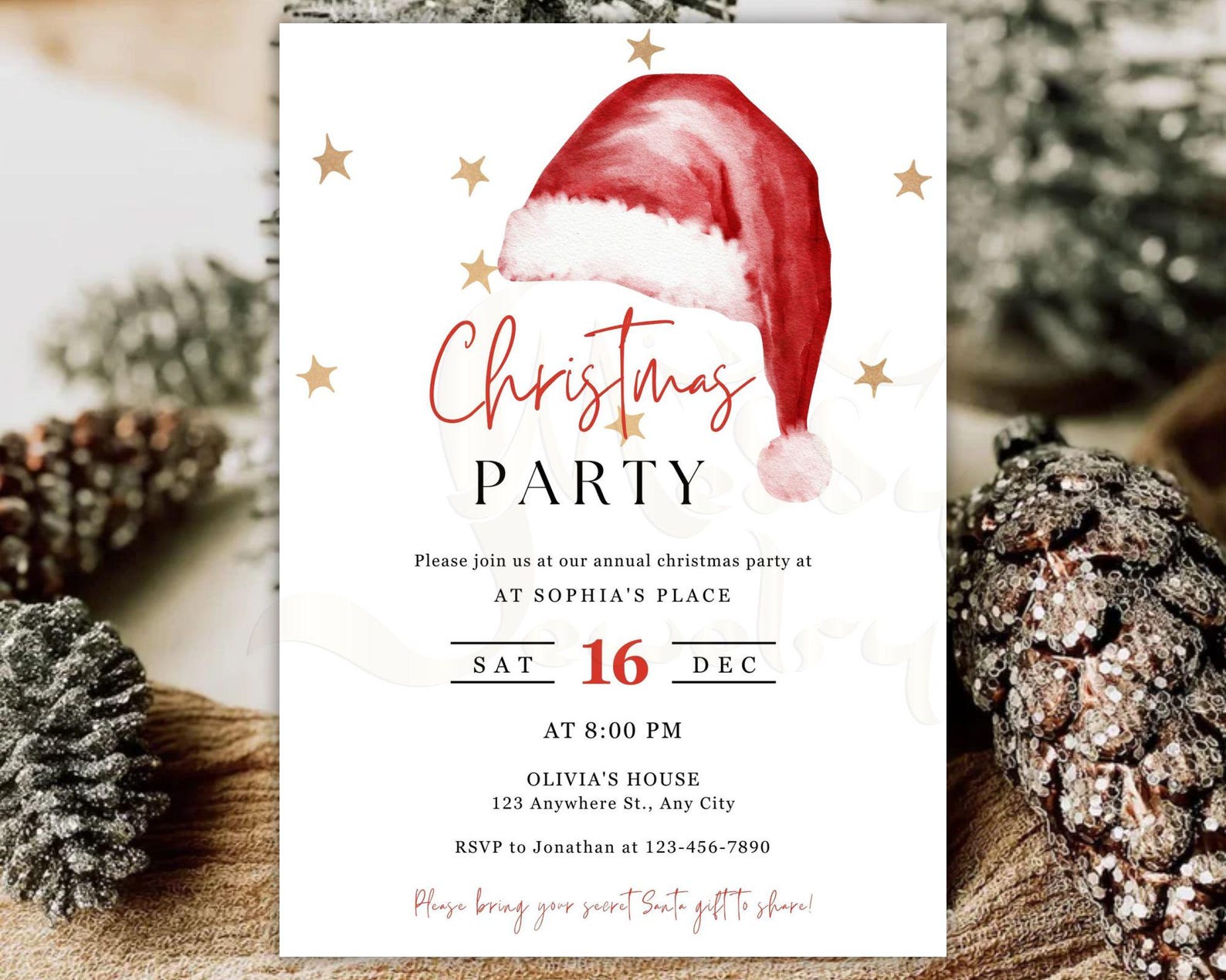 Santa Hat Party Invitation Editable Christmas Party Invitation Digital ...