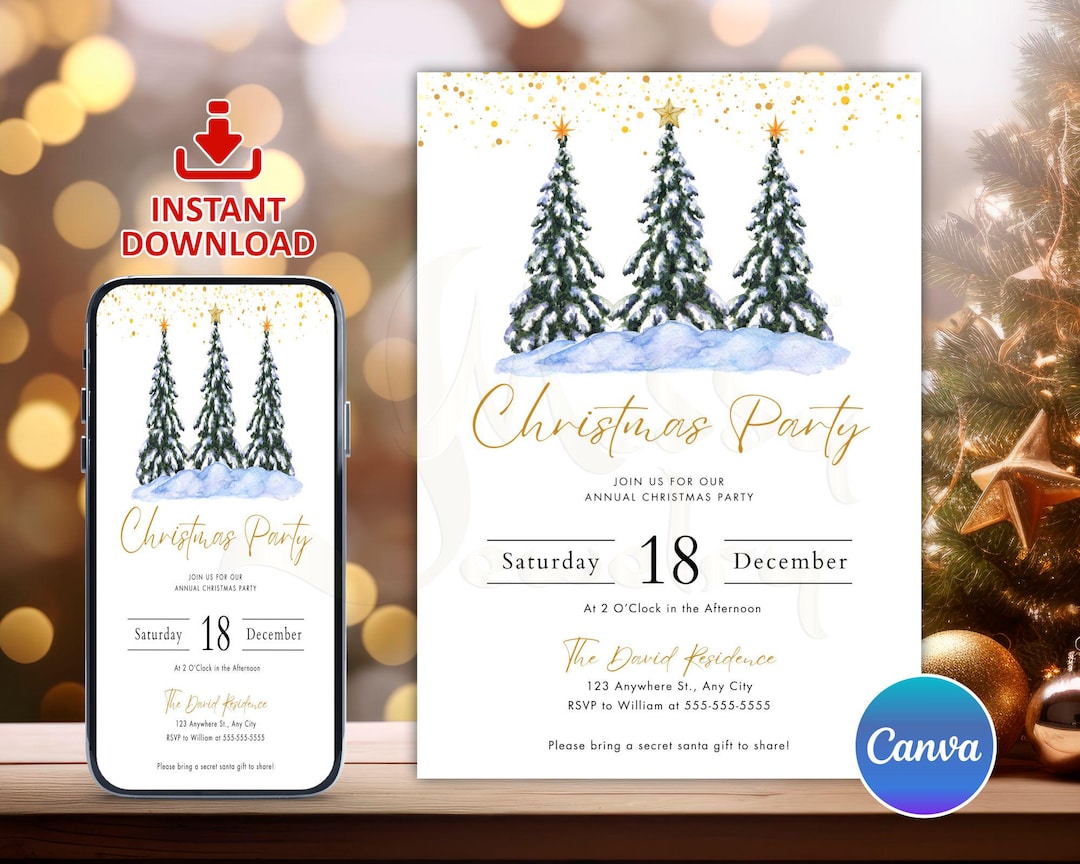 Editable Christmas Tree Invitation Card Christmas Party Invite Holiday ...