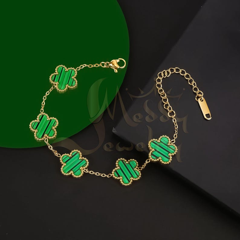 5 Leaf Clover Bracelet Pearl Clover Flower Bracelet Charm Bracelet Onyx ...