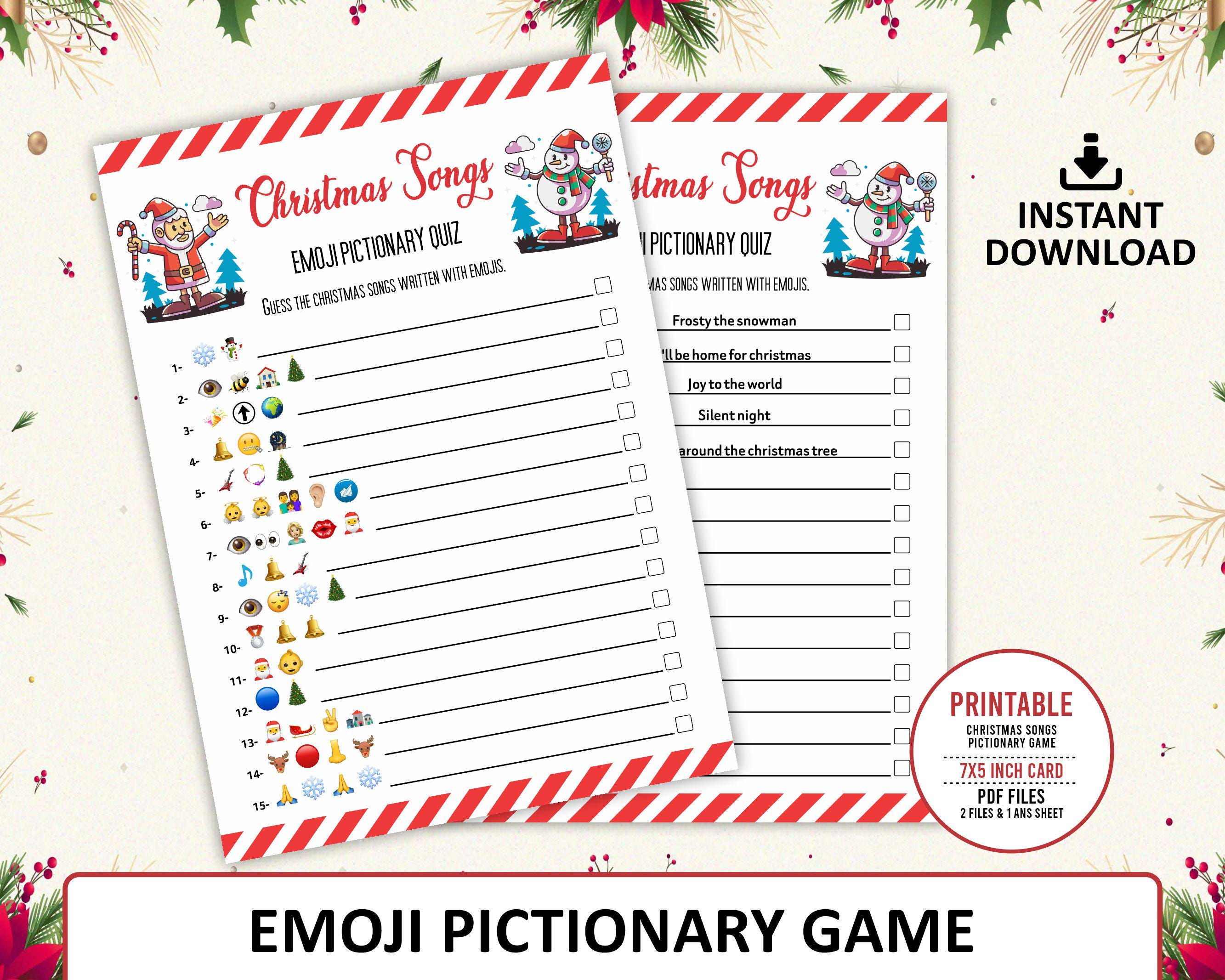 Christmas Emoji Pictionary Game Christmas Song Game Printable Virtual ...