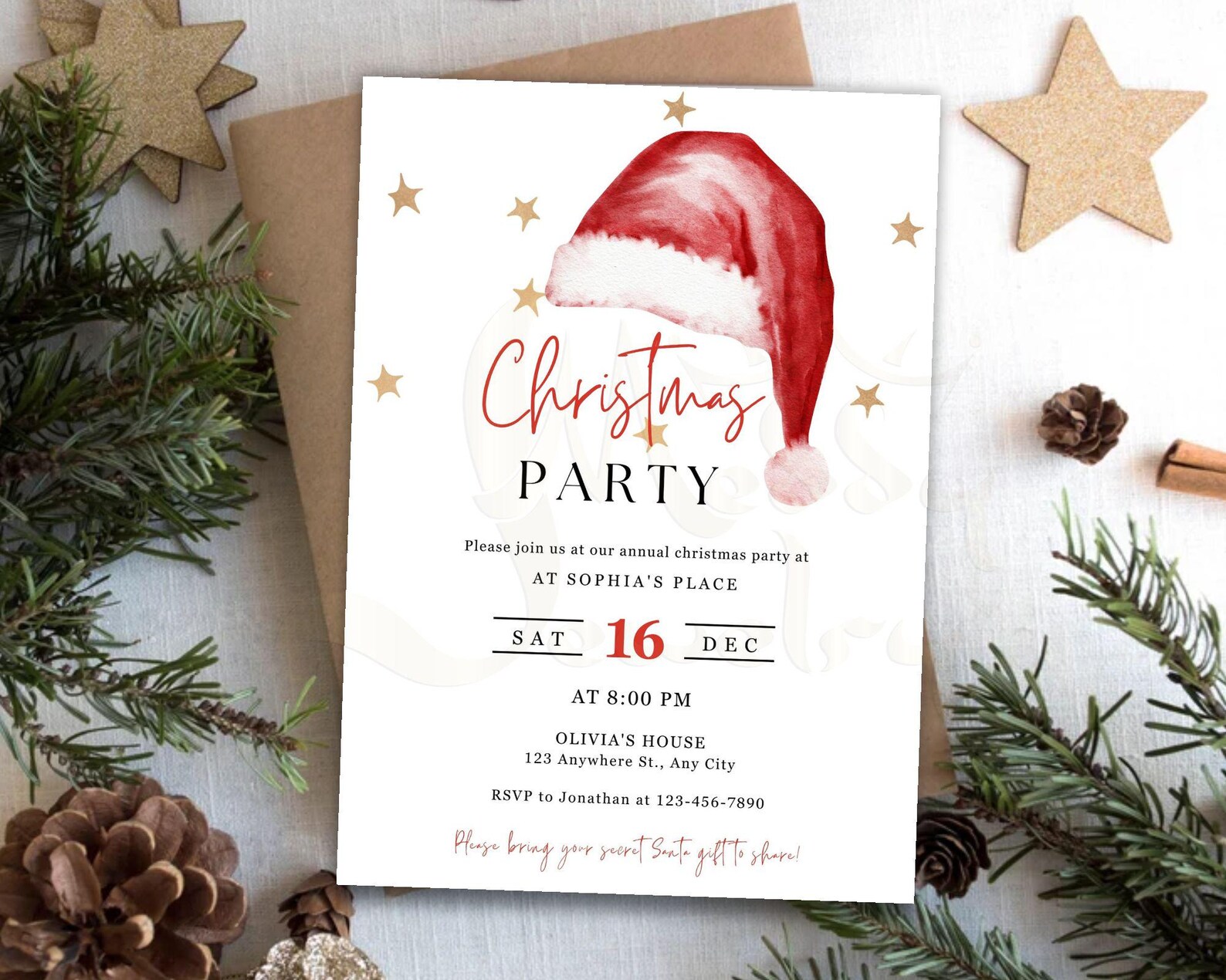 Santa Hat Party Invitation Editable Christmas Party Invitation Digital ...