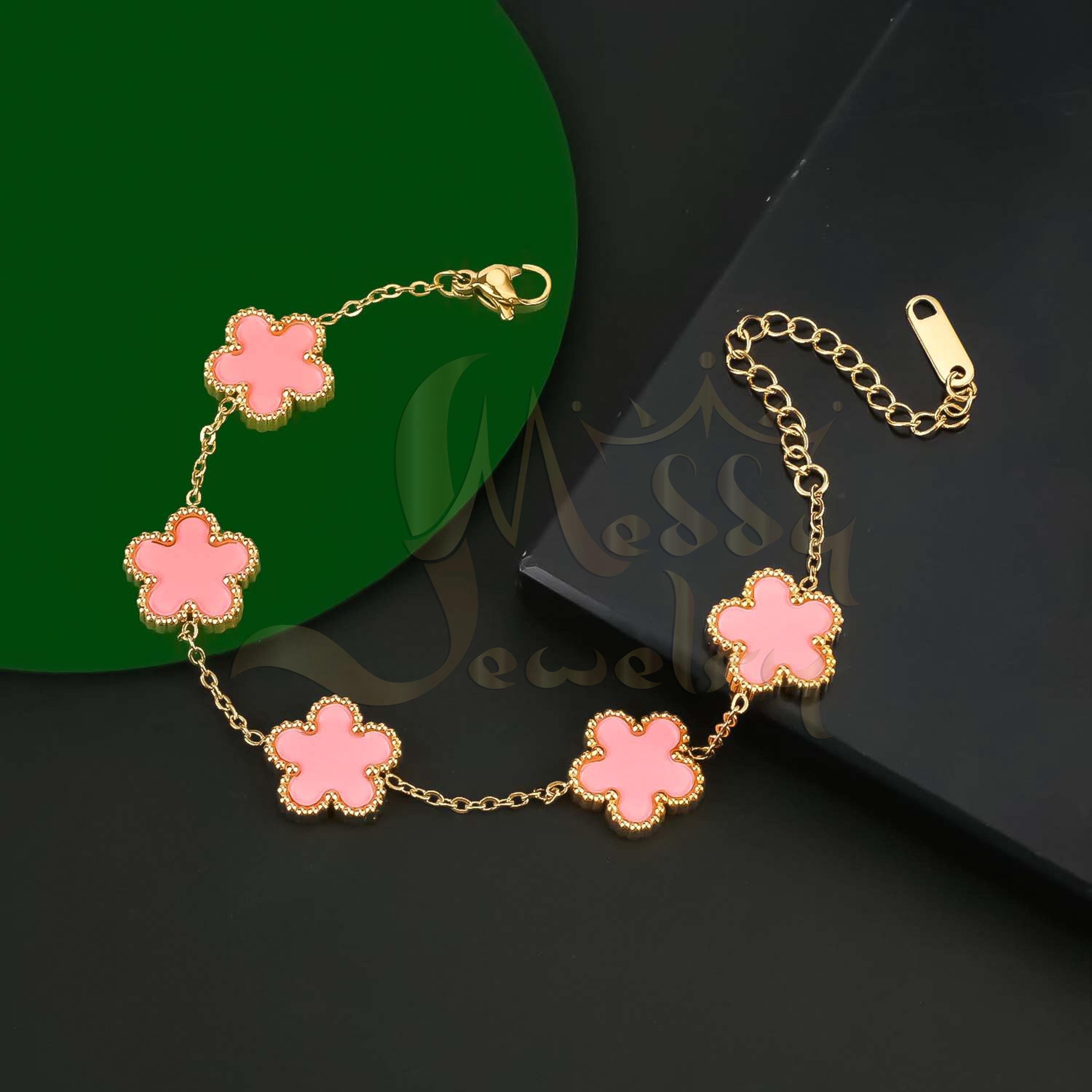 5 Leaf Clover Bracelet Pearl Clover Flower Bracelet Charm Bracelet Onyx ...