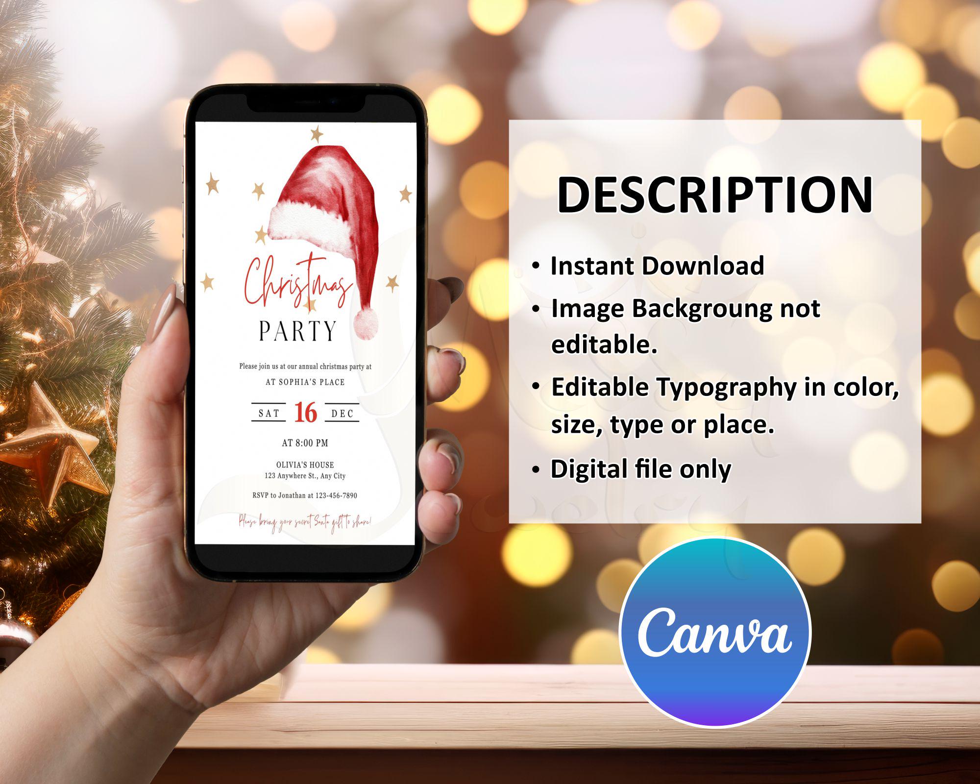 Santa Hat Party Invitation Editable Christmas Party Invitation Digital ...