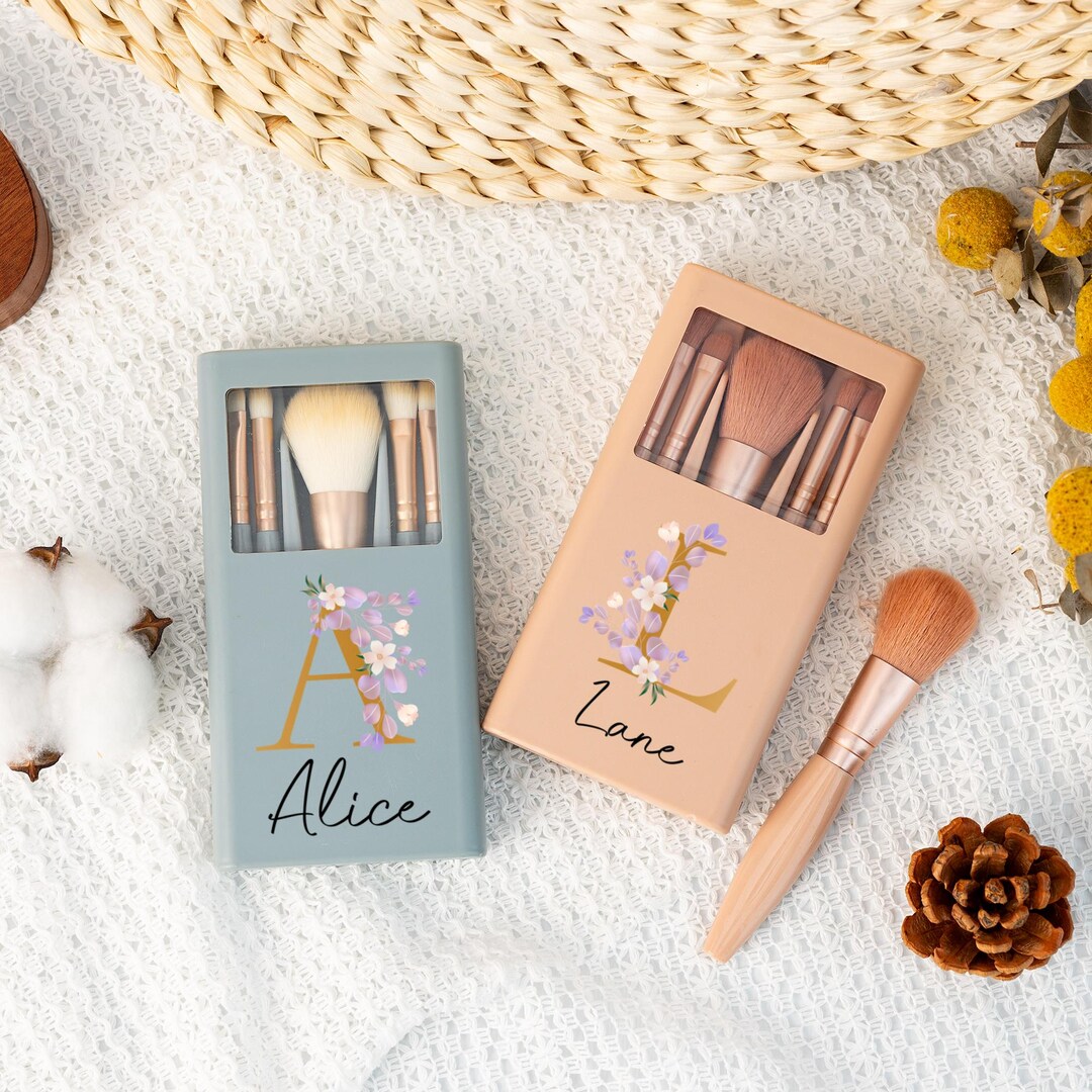Custom Flower Makeup Brush Set,makeup Brush Bag Bridesmaid Gift,travel ...