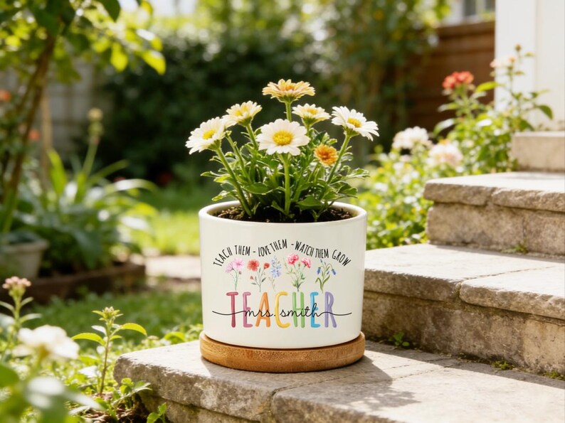 Custom Teacher Flower Pot, Thank You Gift, Flowers Ceramic Planter ...