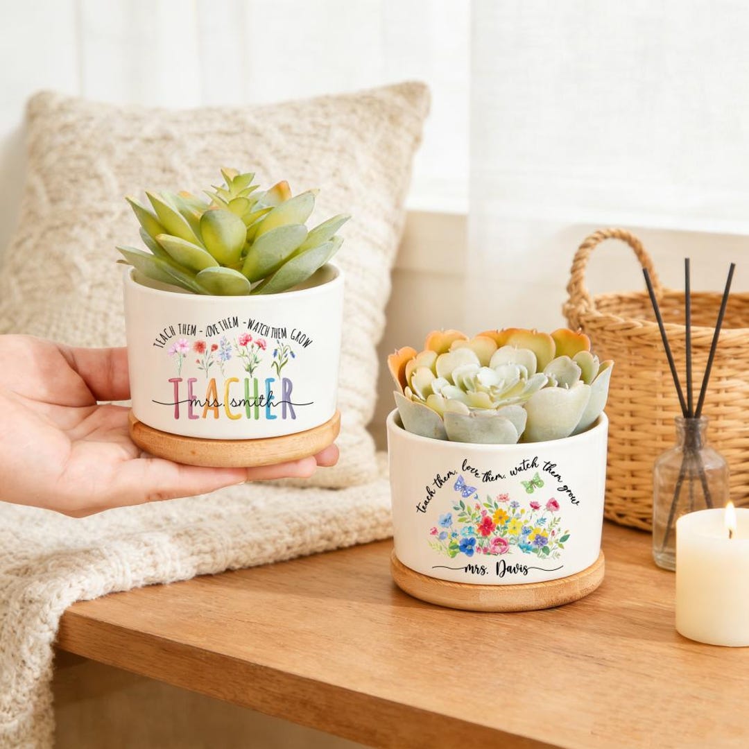 Custom Teacher Flower Pot, Thank You Gift, Flowers Ceramic Planter ...