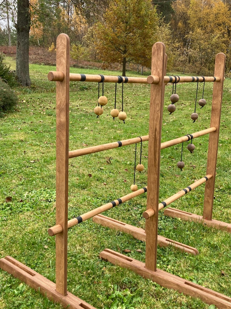 Wooden Ladder Golf Lawn Outdoor Game Kit for Two Players Fun Ball Toss ...