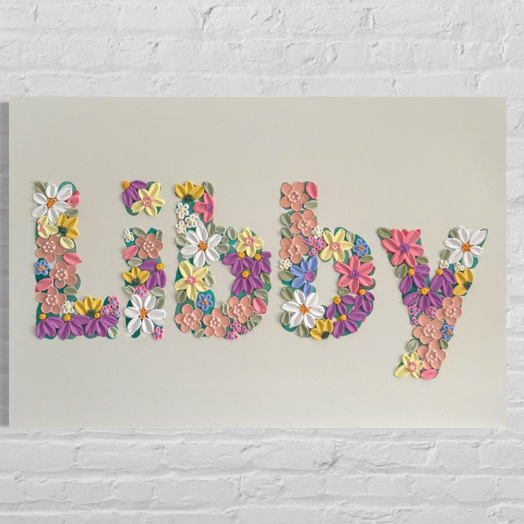 Custom Textured Floral Name Sign Wall Art • Nursery Room Decor ...
