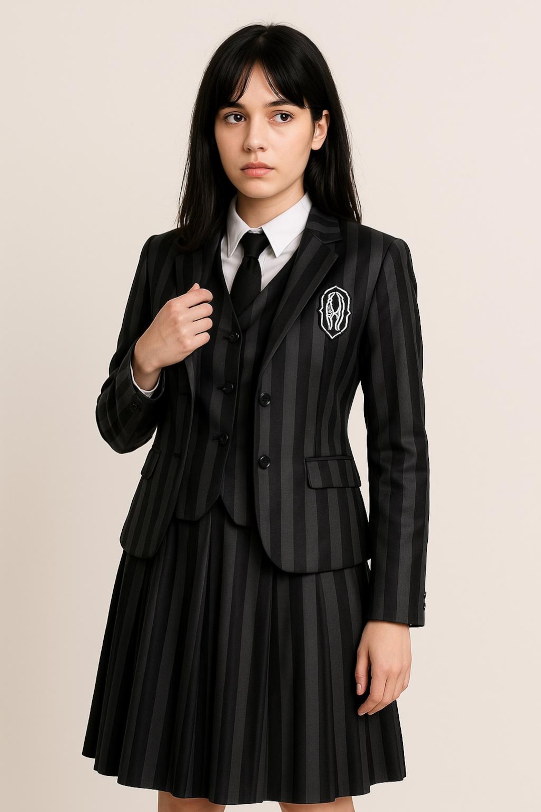 Gothic School Uniform Cosplay: Striped Blazer & Pleated Skirt - Etsy