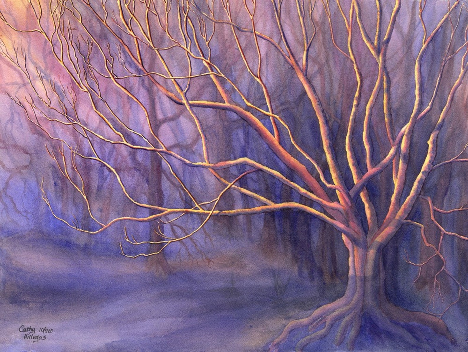 Mystical Tree Art Watercolor Painting Print by Cathy Hillegas, 16x21 ...