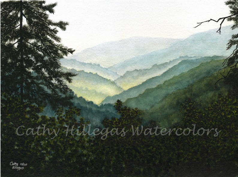 Smoky Mountains Art Landscape Watercolor Painting Print by - Etsy