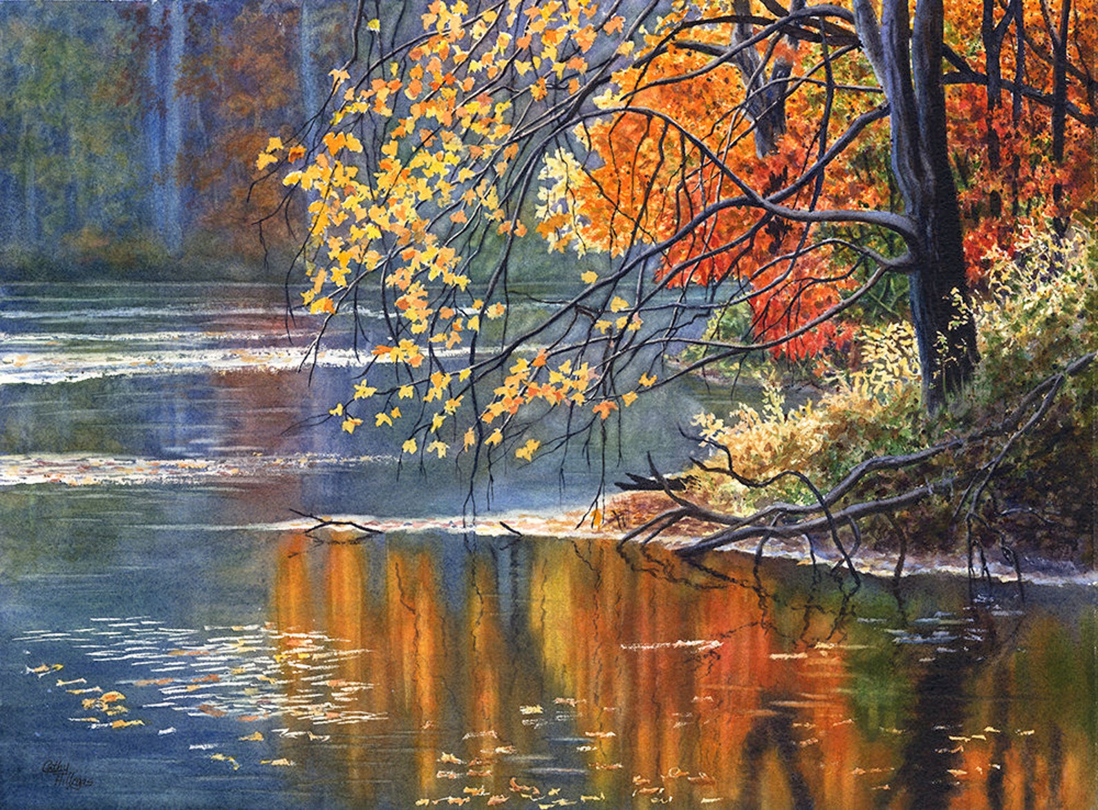 Autumn Lake Watercolor Painting Print by Cathy Hillegas 8x10 - Etsy UK