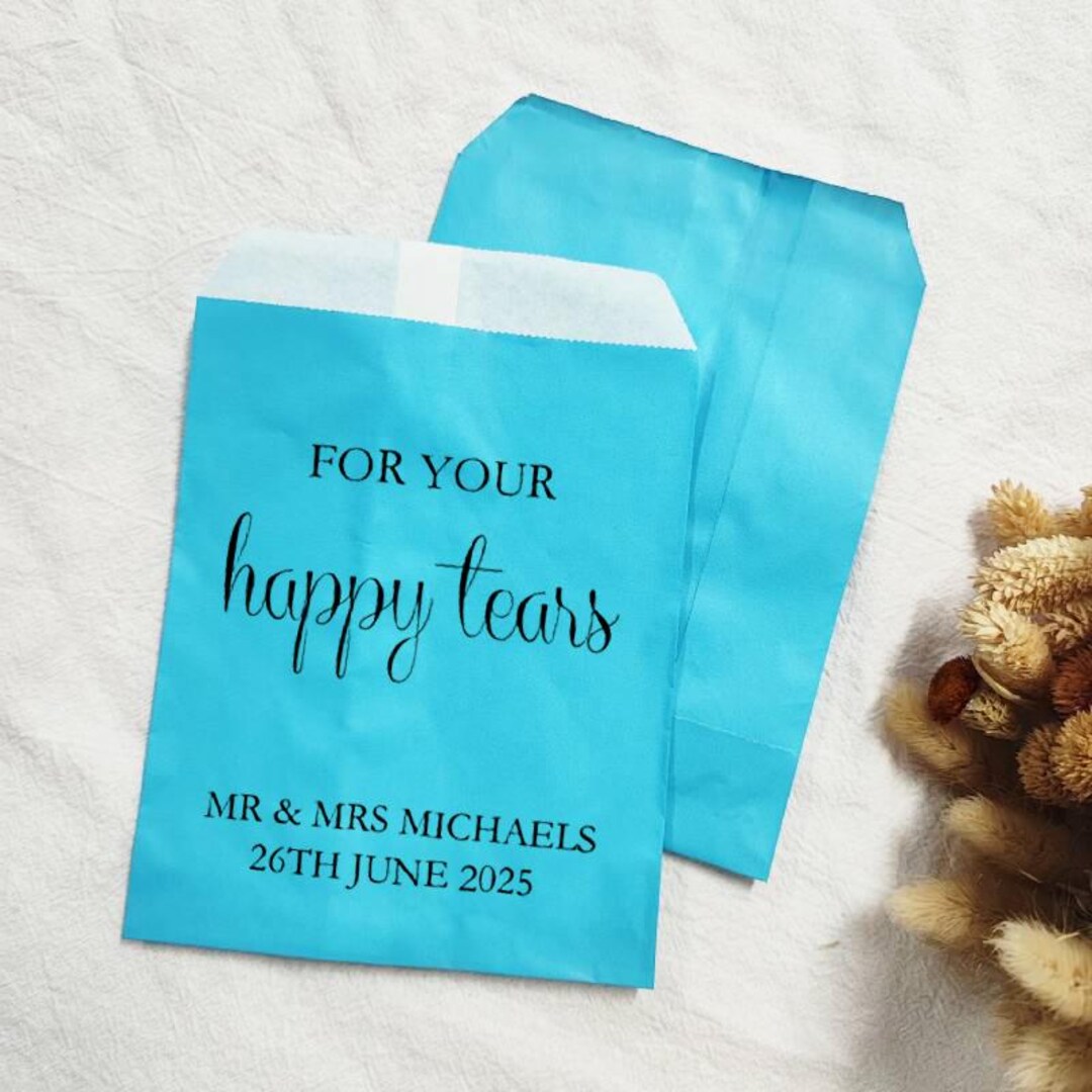 Personalized Wedding Tissue Packs, Custom Wedding Confetti Packs, Happy ...