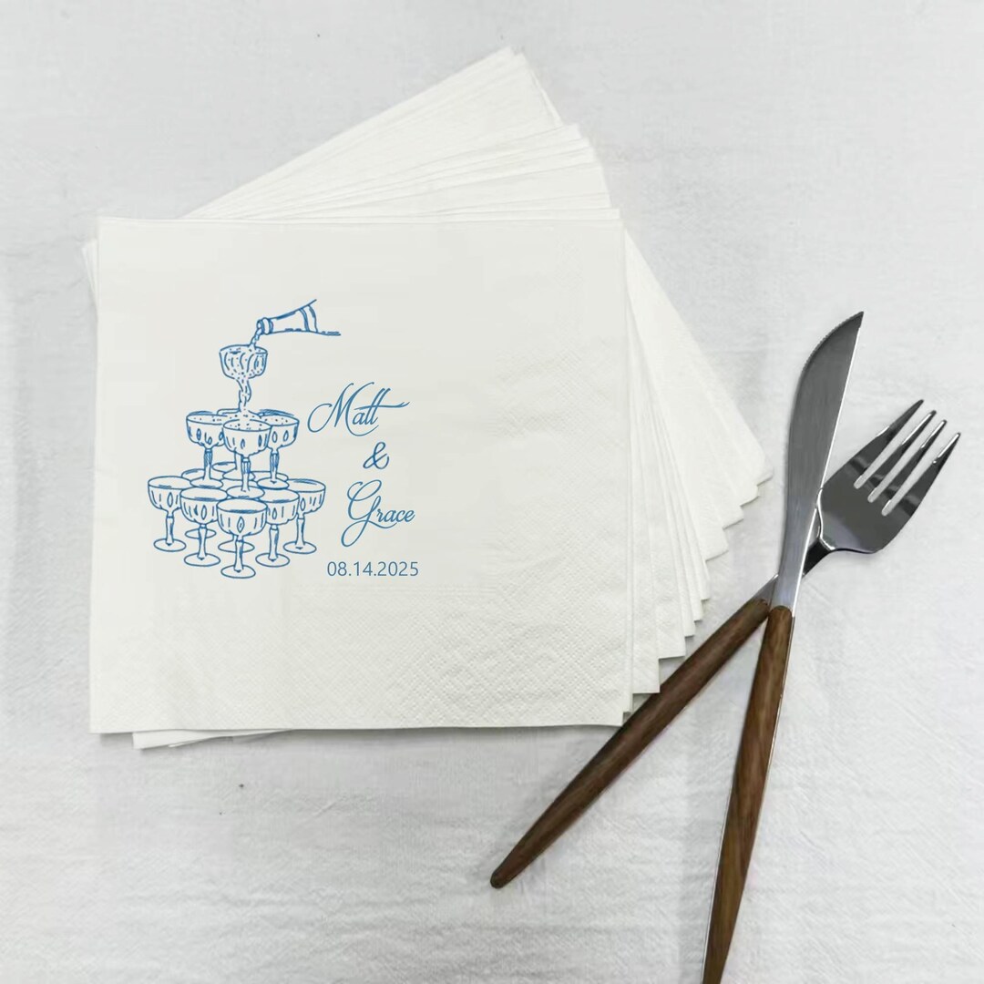 Personalized Napkins for Wedding Reception, Custom Champagne Tower ...