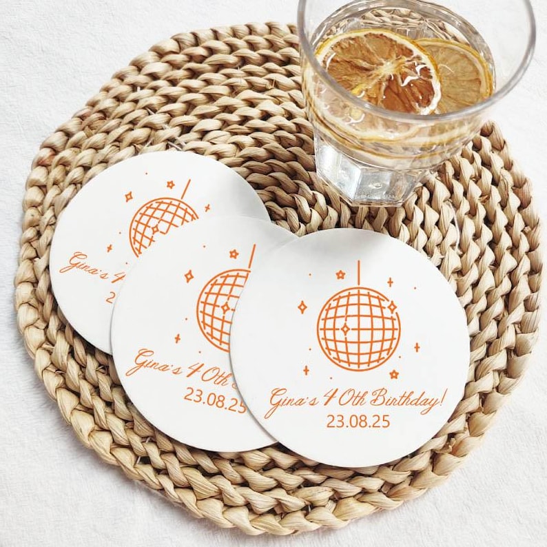 Custom Disco Ball Paper Coasters, Personalized Birthday Coasters, 8 ...