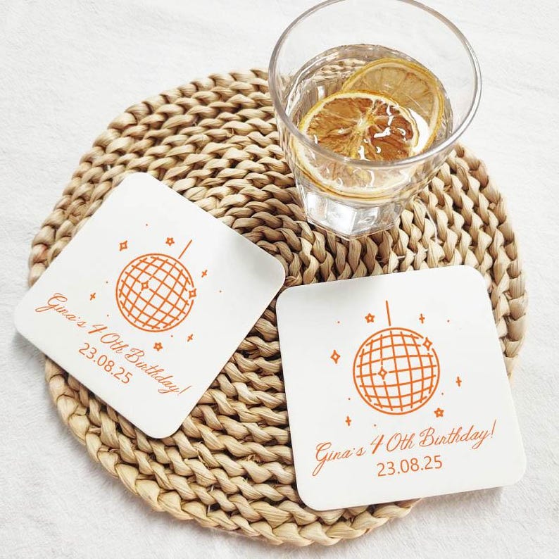 Custom Disco Ball Paper Coasters, Personalized Birthday Coasters, 8 ...