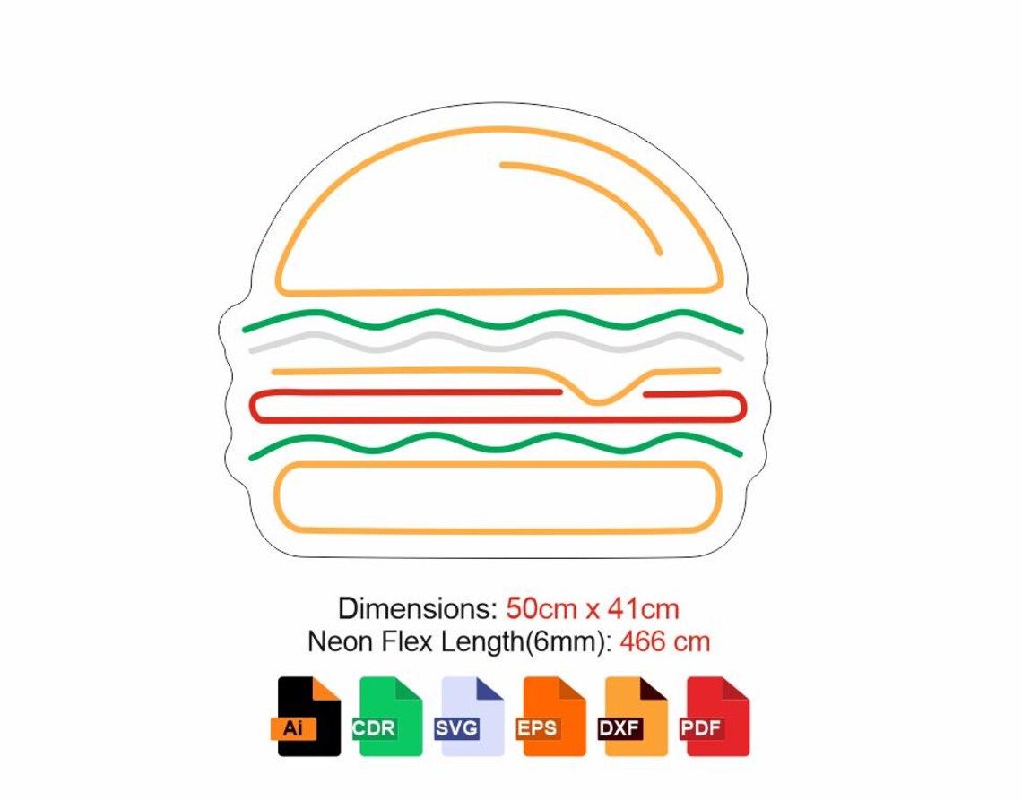 Neon Flex Sign "burger" Sign SVG File, Vector, Design, SVG, Cdr, Dxf ...