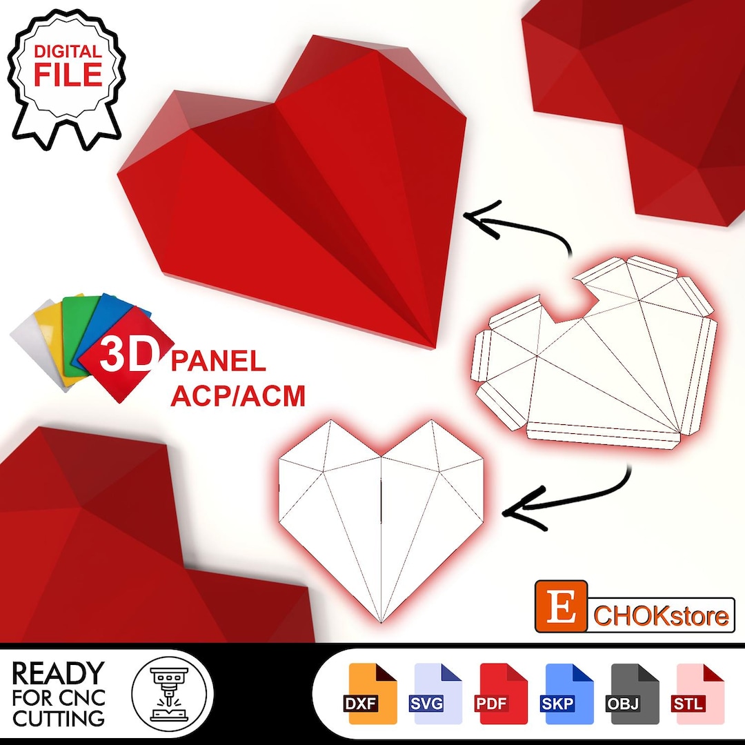 3d Heart CNC File | ACP ACM Wall Panel Design | 2d & 3d Files | Dxf Svg ...