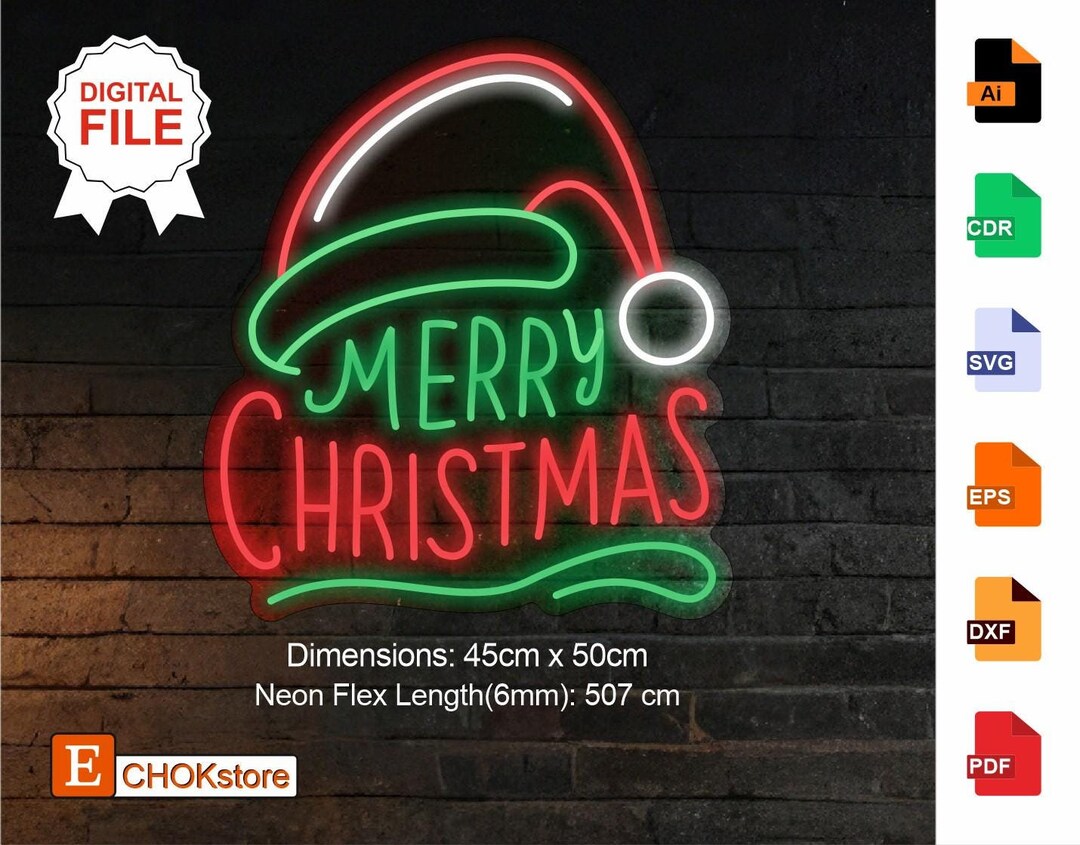 Merry Christmas Neon Sign Digital File for CNC Router | Single & Double ...