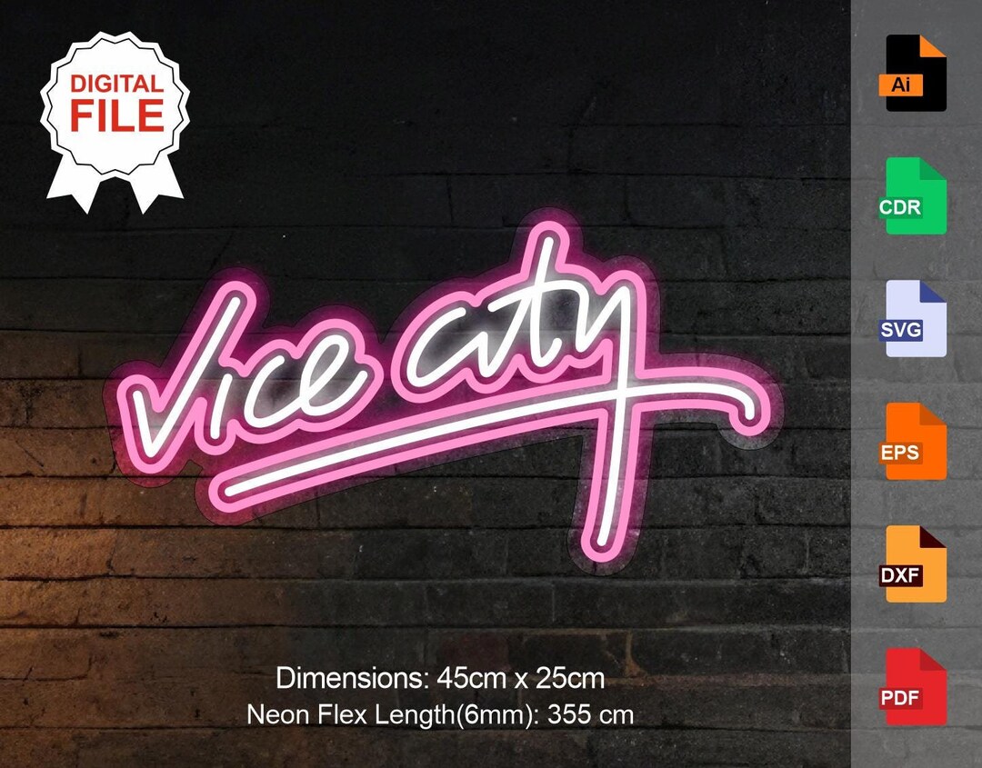 Vice City Neon Sign Digital File for CNC Router Single & Double Line ...