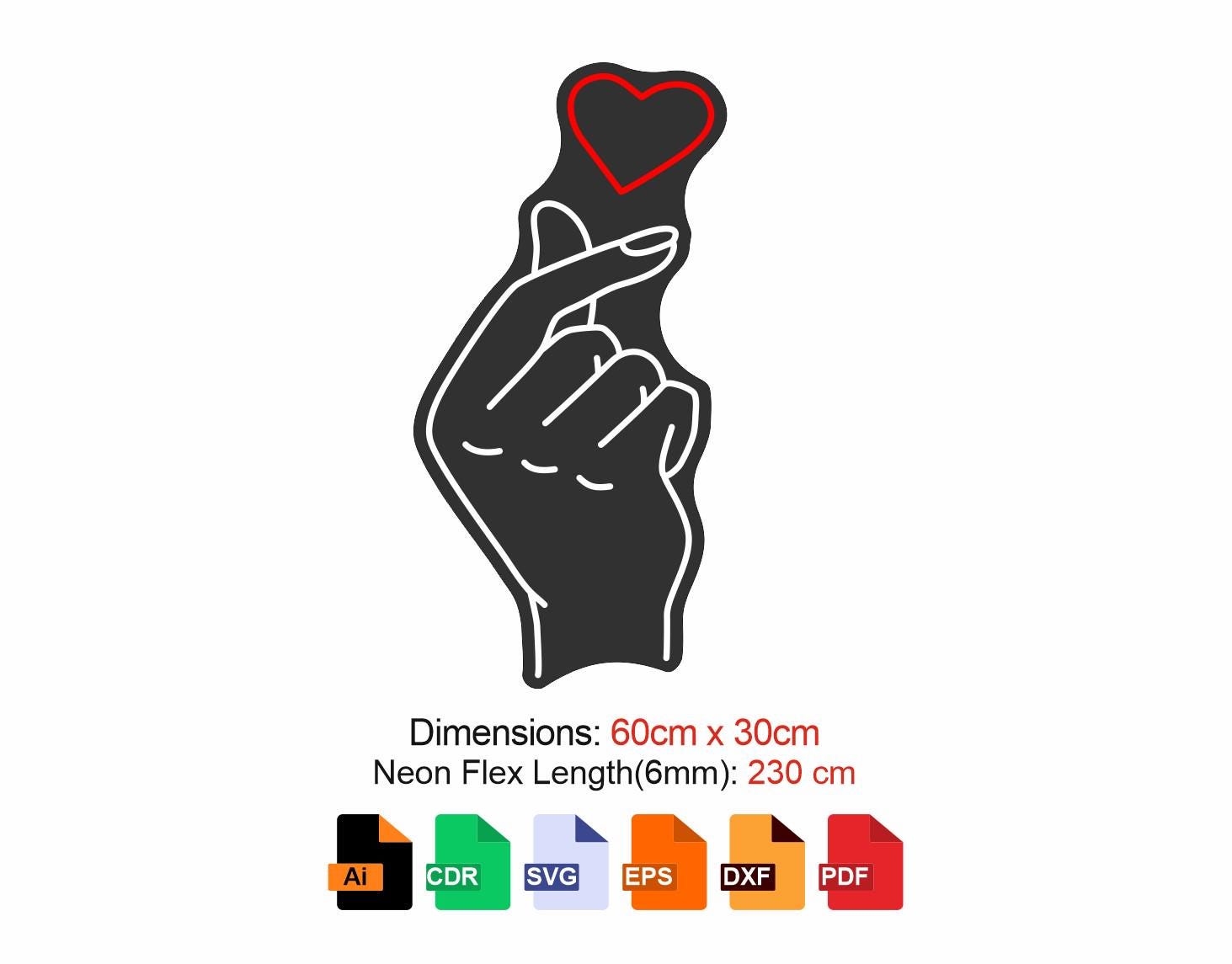 Finger Heart Neon Sign SVG File - Digital Download for CNC, Laser ...