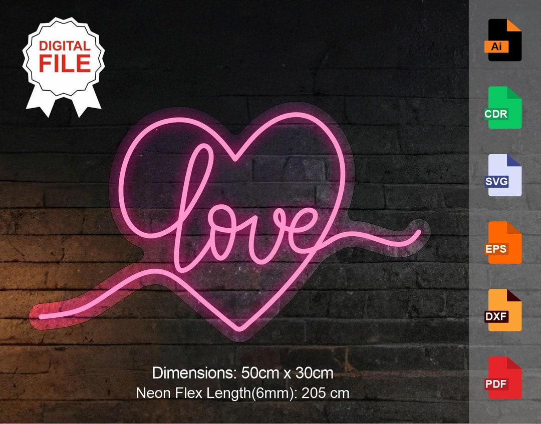 Neon Flex Sign 'love' Single Line - Vector Design in SVG, Cdr, Dxf, Pdf ...