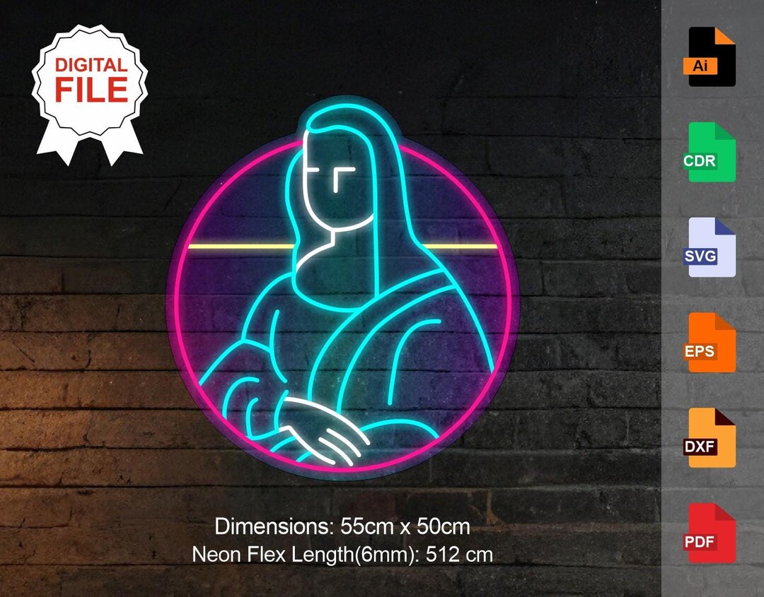 Modern Mona Lisa Neon Sign Design, Vector File for CNC Cutting, Single ...