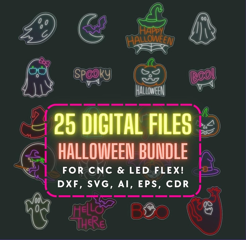 25 Halloween Neon Sign Designs | Vector File Bundle for CNC Cutting ...