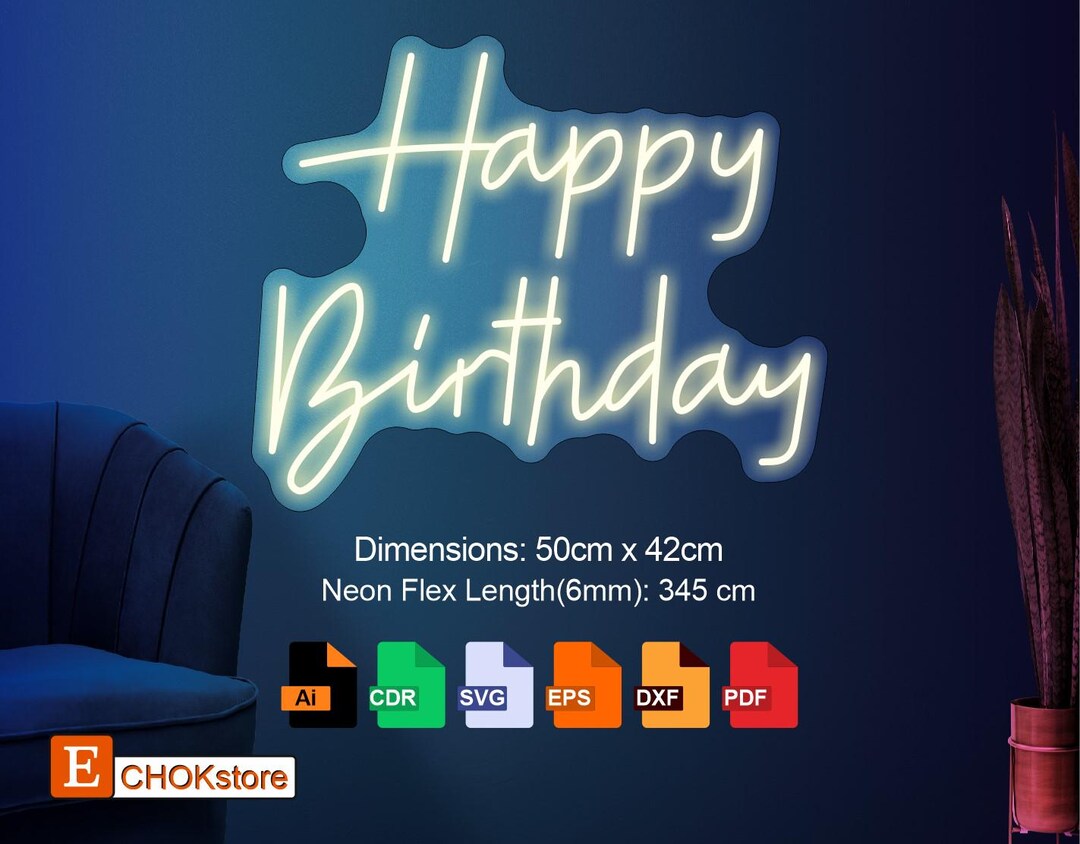 Neon Flex Sign "happy Birthday" Sign SVG File, Vector, Design, SVG, Cdr ...