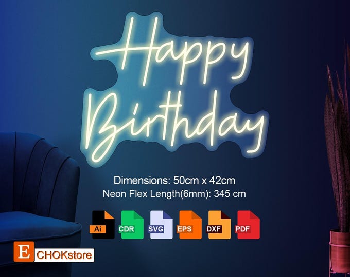 Neon Flex Sign "happy Birthday" Sign SVG File, Vector, Design, SVG, Cdr ...