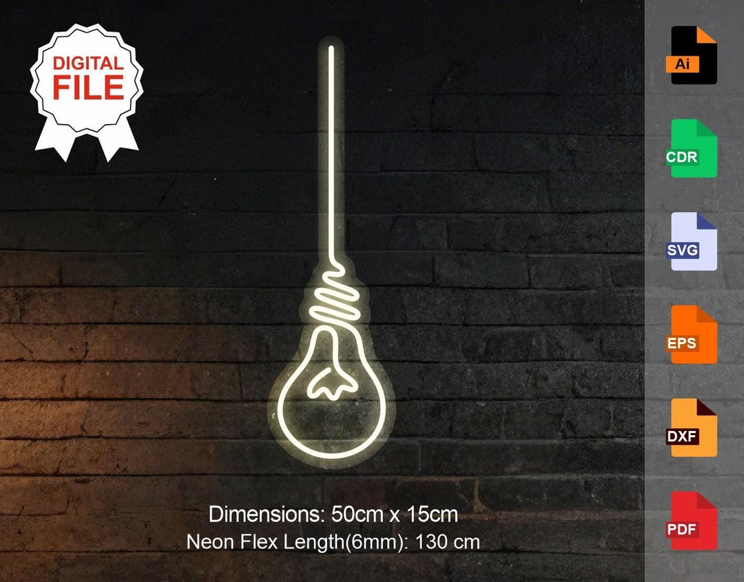 Light Bulb Neon Sign Digital File for CNC Router | Single & Double Line ...